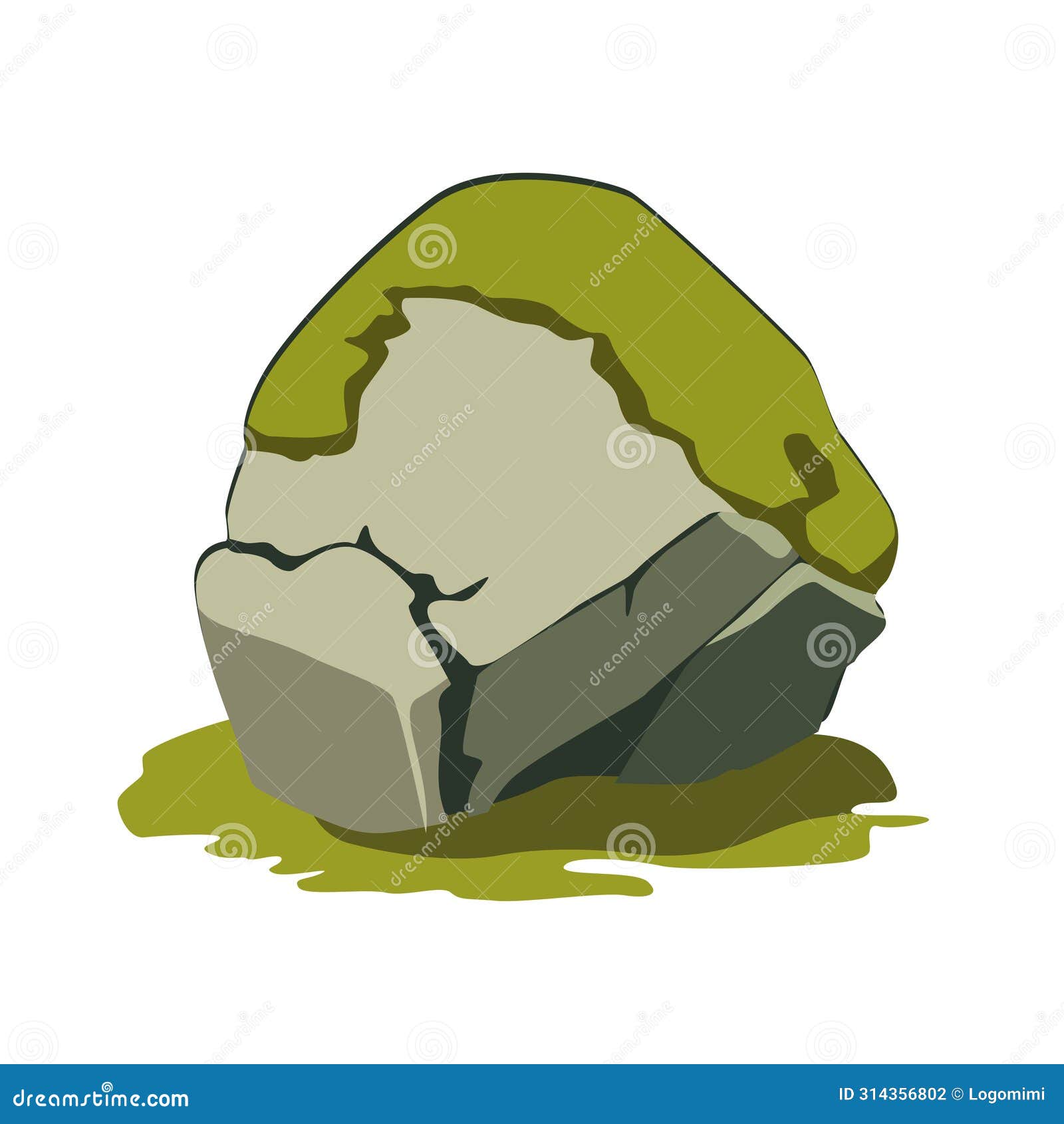 Moss Rock Vector Illustration, Natural Stone with Moss Stock Vector ...