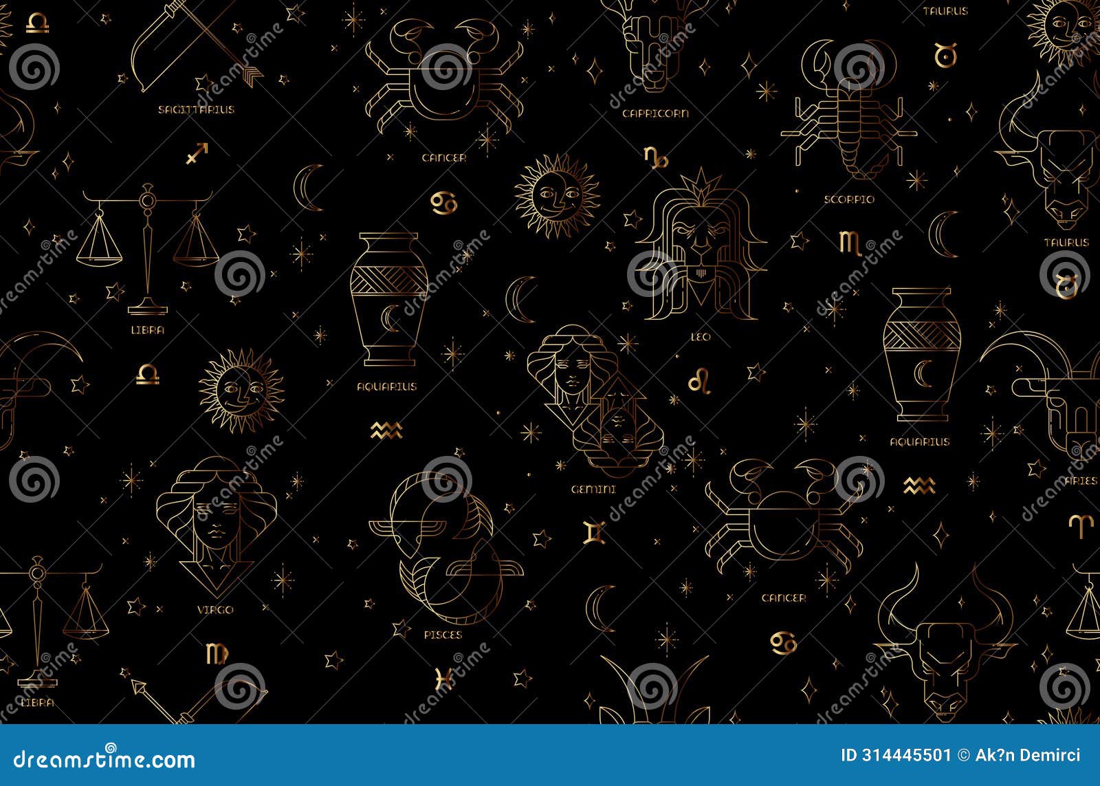 Zodiac Pattern Illustration in Vector. Horoscope Background Stock ...