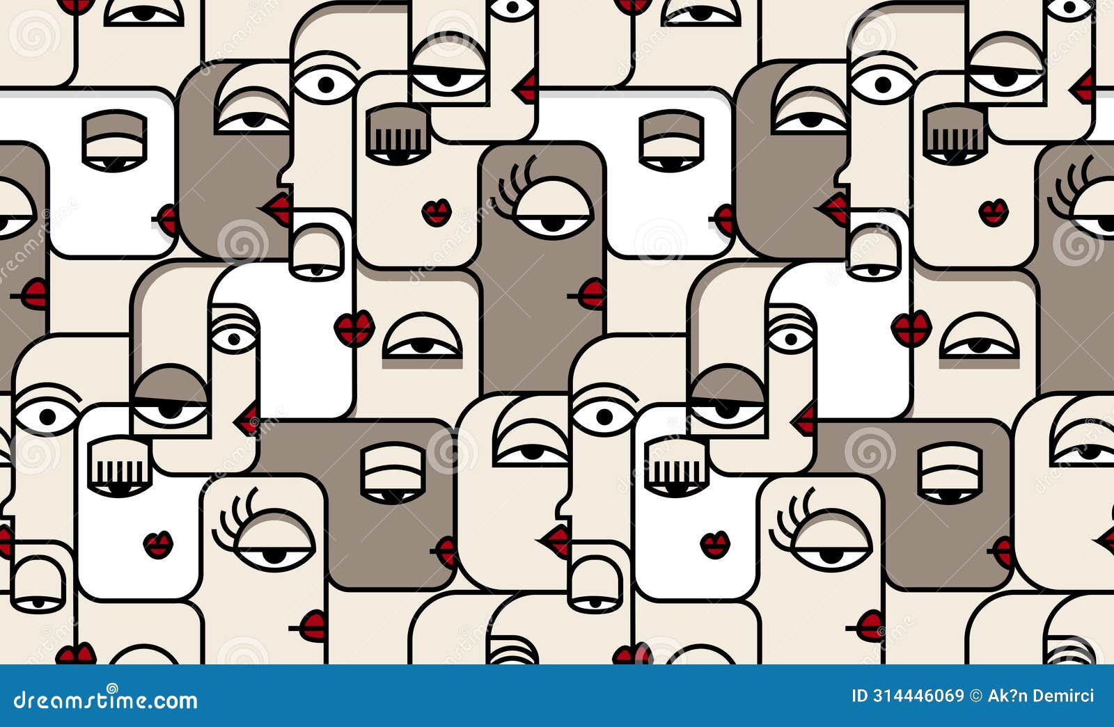 Abstract Face Contours Seamless Pattern. Stock Vector - Illustration of ...
