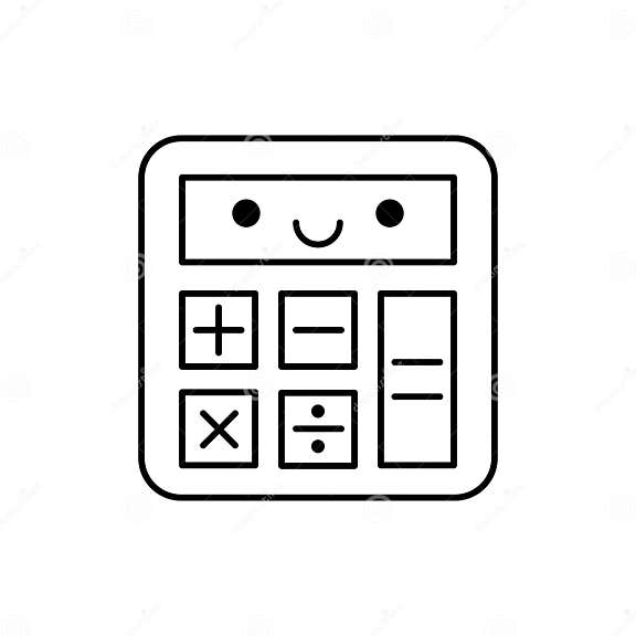 Cute Happy Smiling Electronic Calculator Character Line Icon Isolated ...
