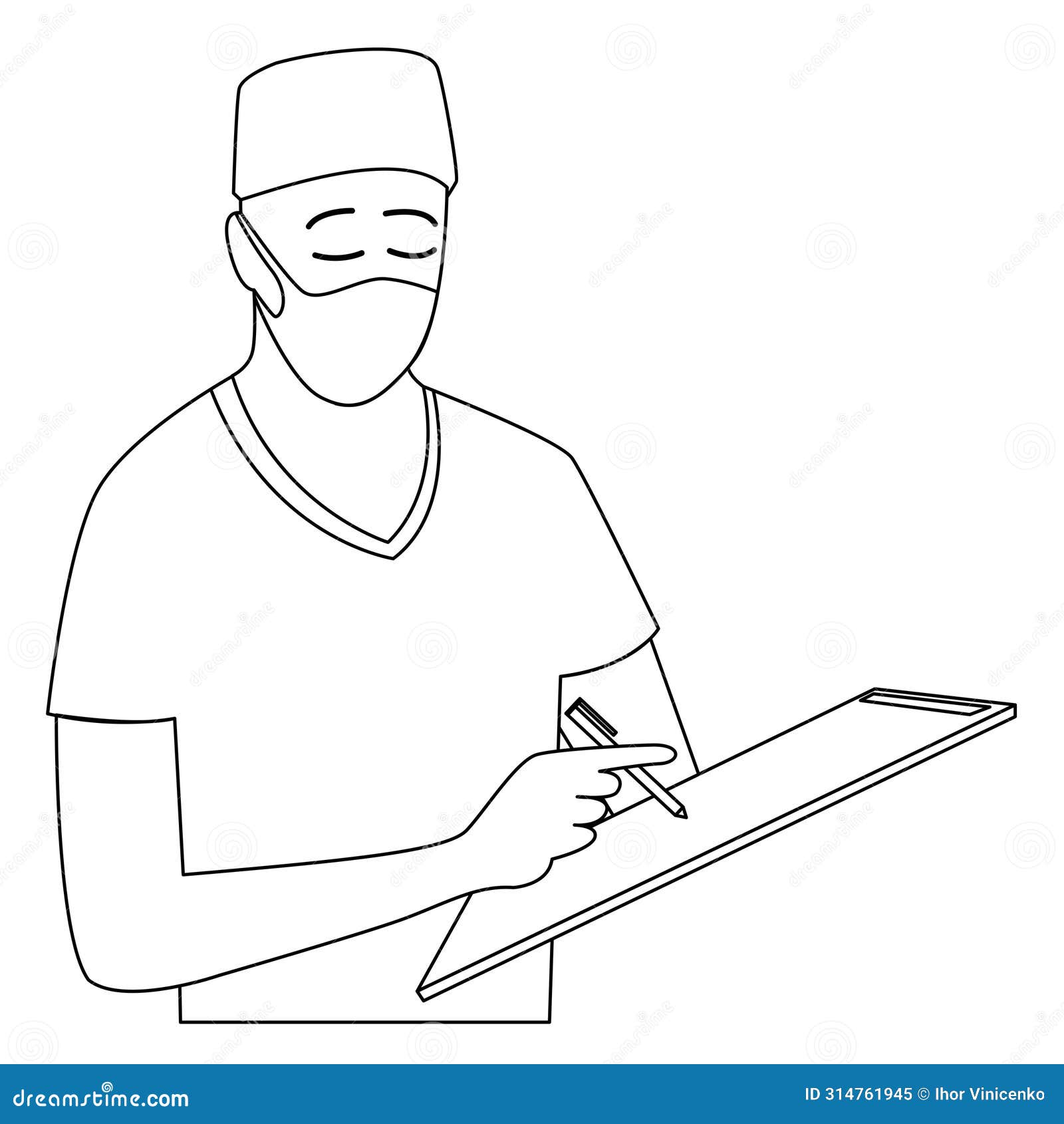 Doctor with a Tablet in His Hands. Simple Black Line Drawing Stock ...