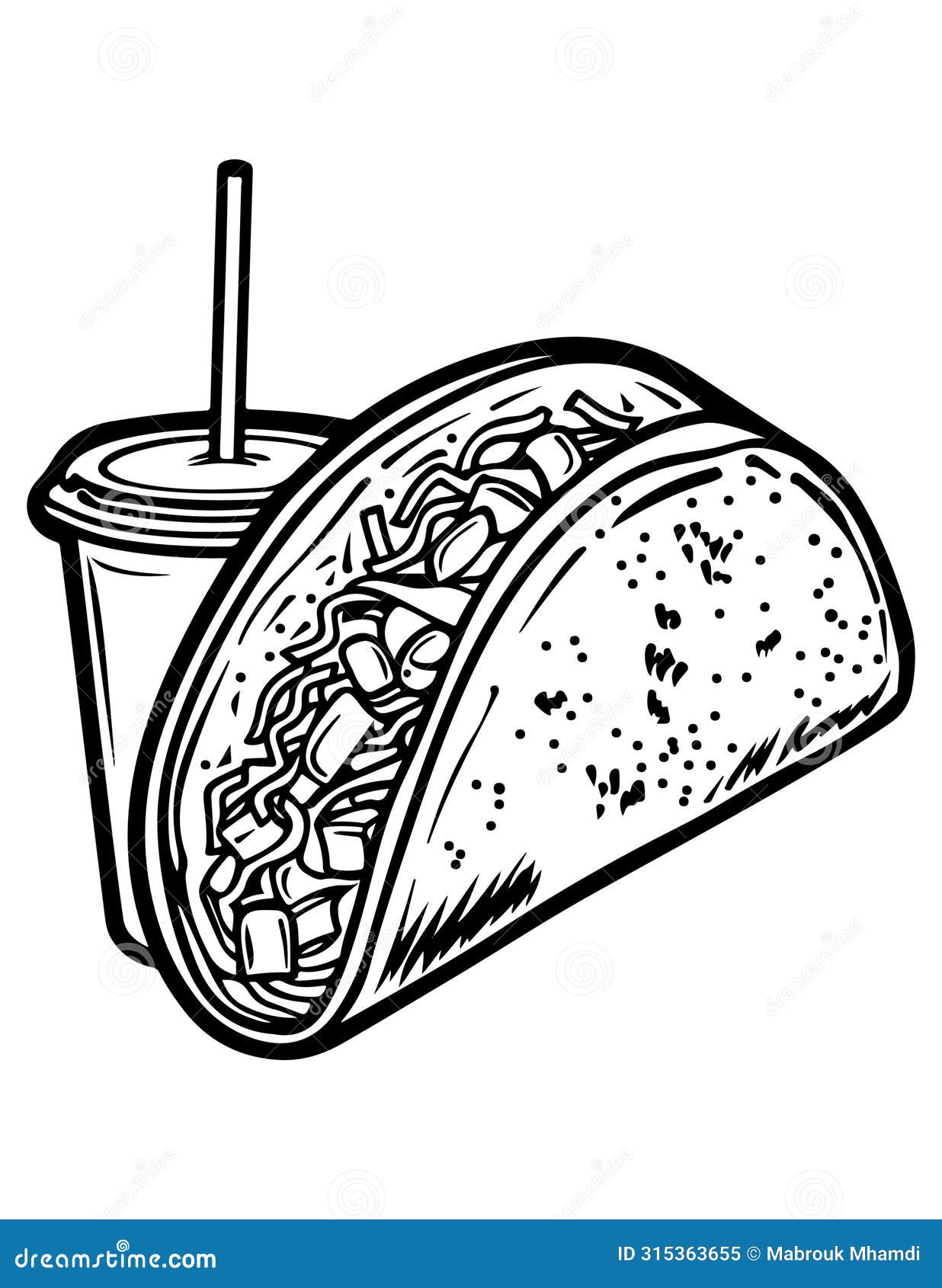Fast Food and Drink Coloring Page Stock Vector - Illustration of yummy ...