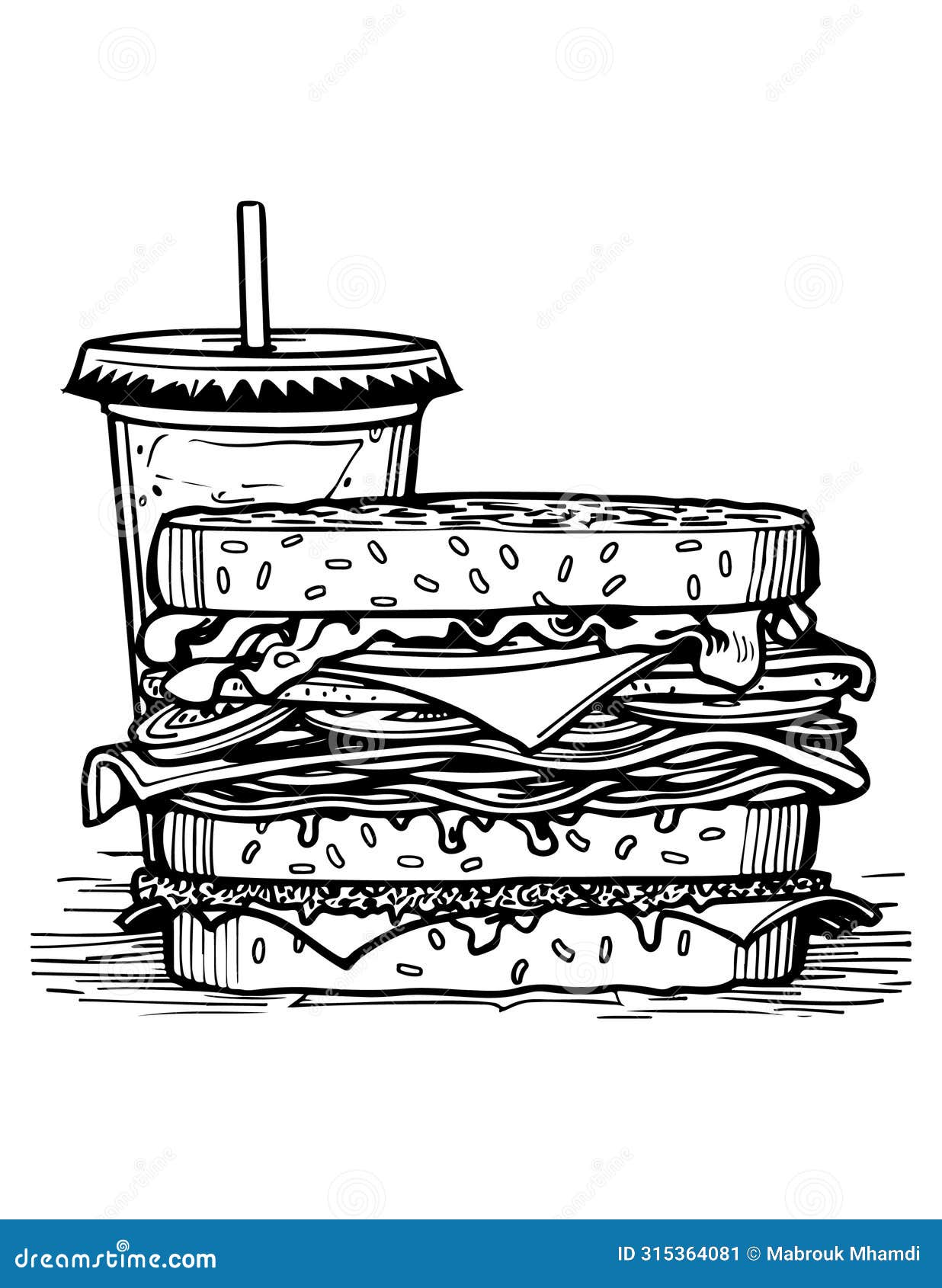 Fast Food and Drink Coloring Page Stock Vector - Illustration of tacos ...