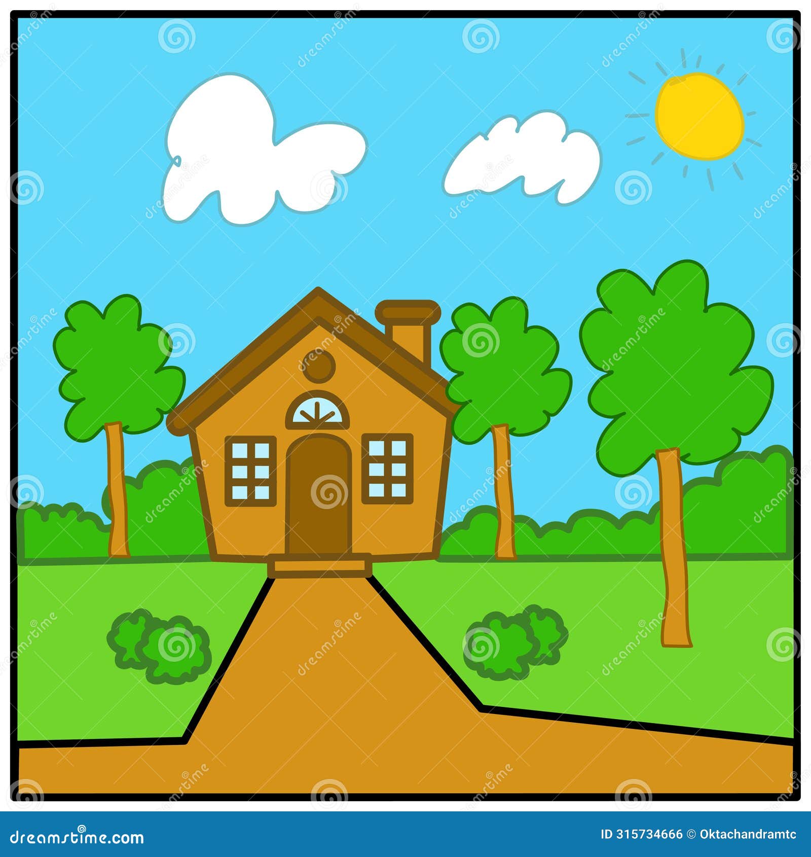 Illustration of a House in the Countryside, Illustration of House ...