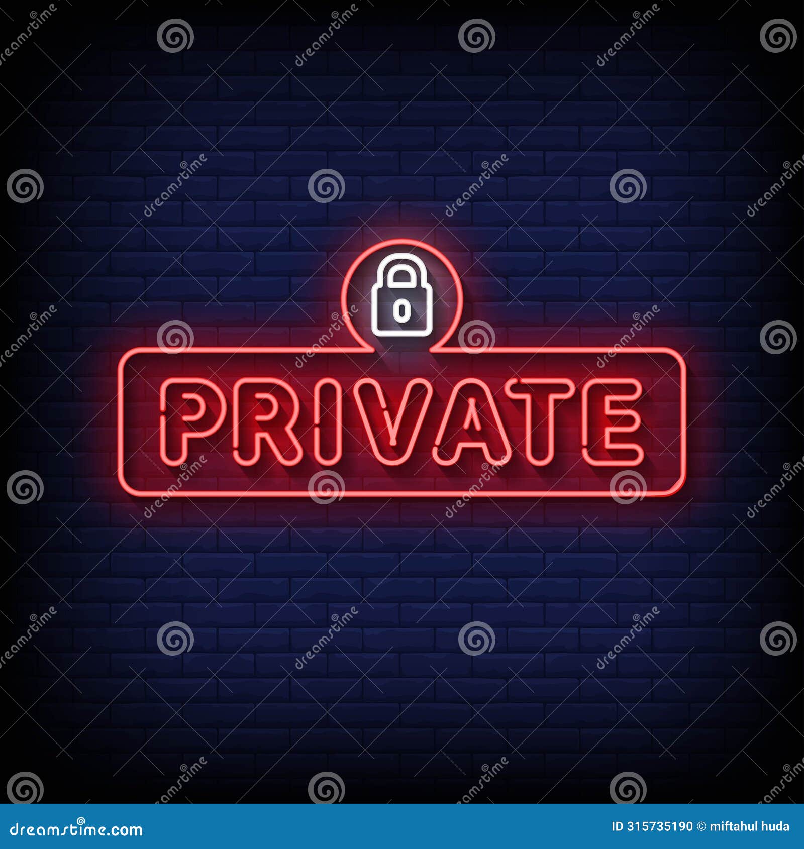 Private Neon Sign on Brick Wall Background Stock Vector - Illustration ...