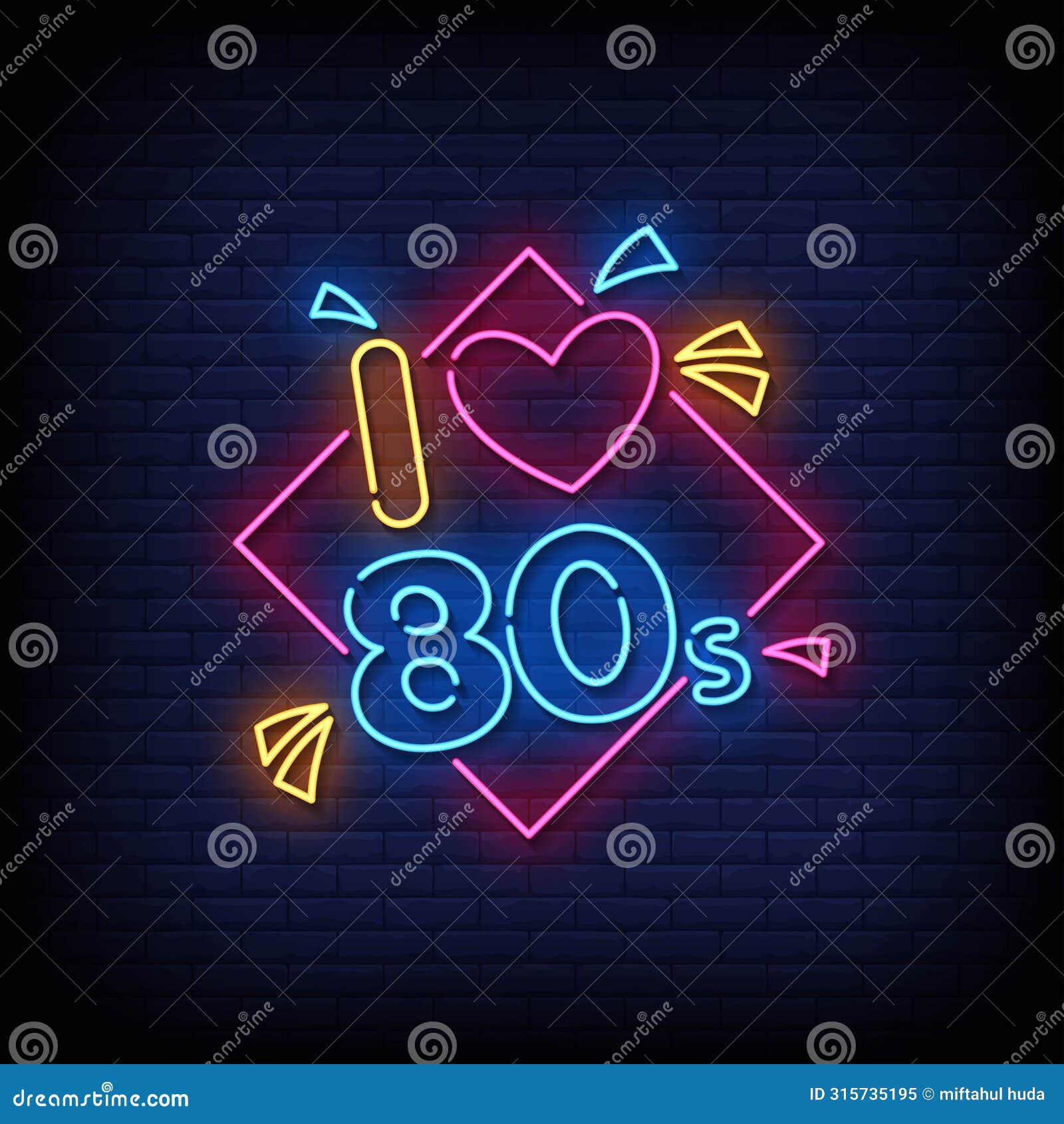 I Love 80s Neon Sign on Brick Wall Background Stock Vector ...