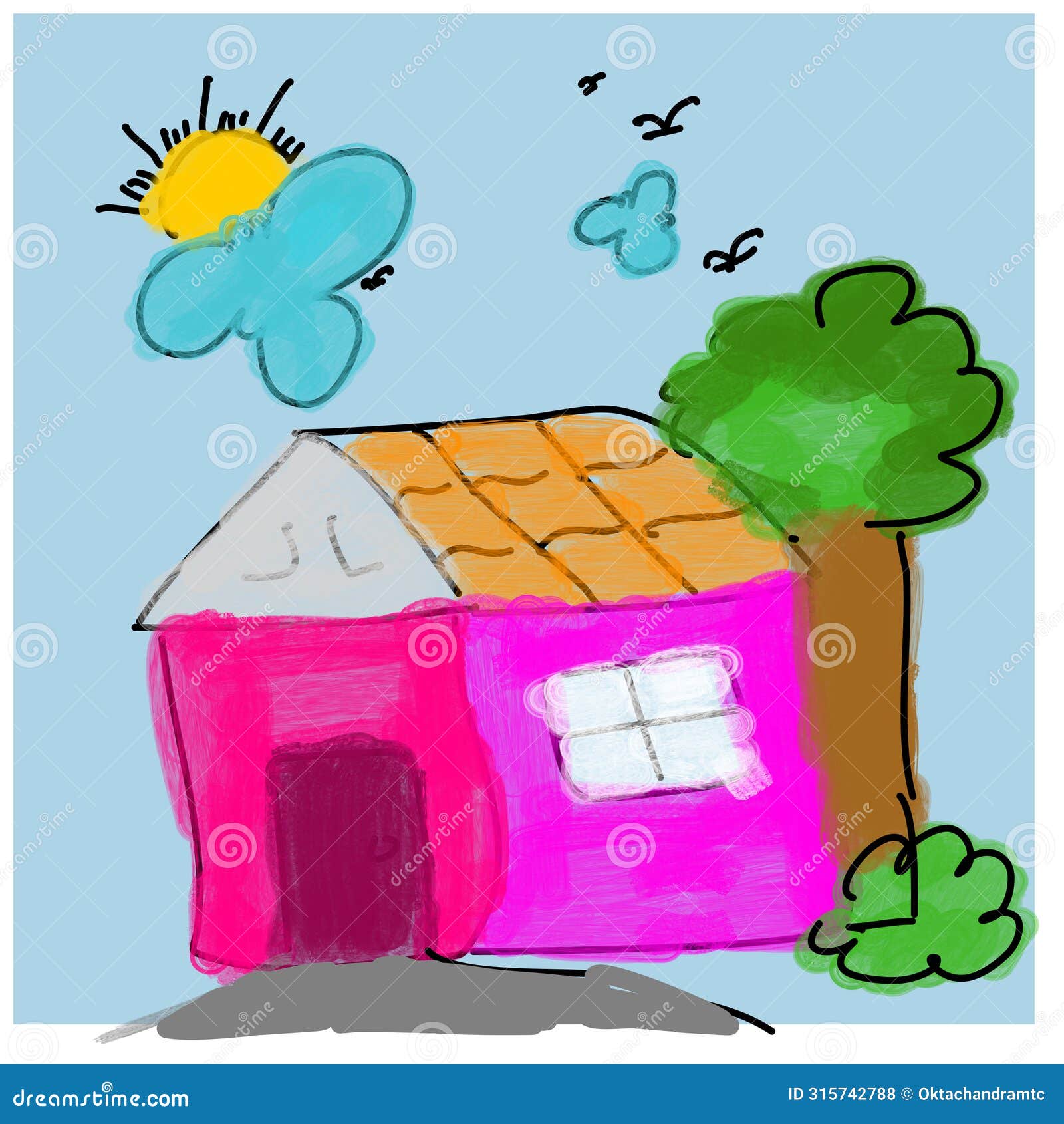 Illustration of a House in the Countryside, Illustration of House ...