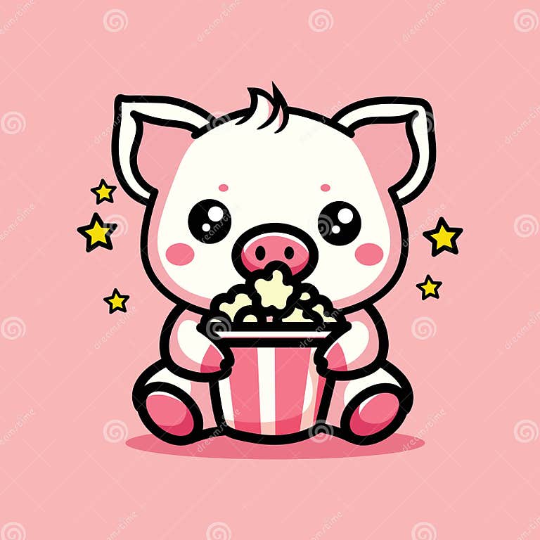 Cute Vector Illustration of Pig and Popcorn Stock Vector - Illustration ...
