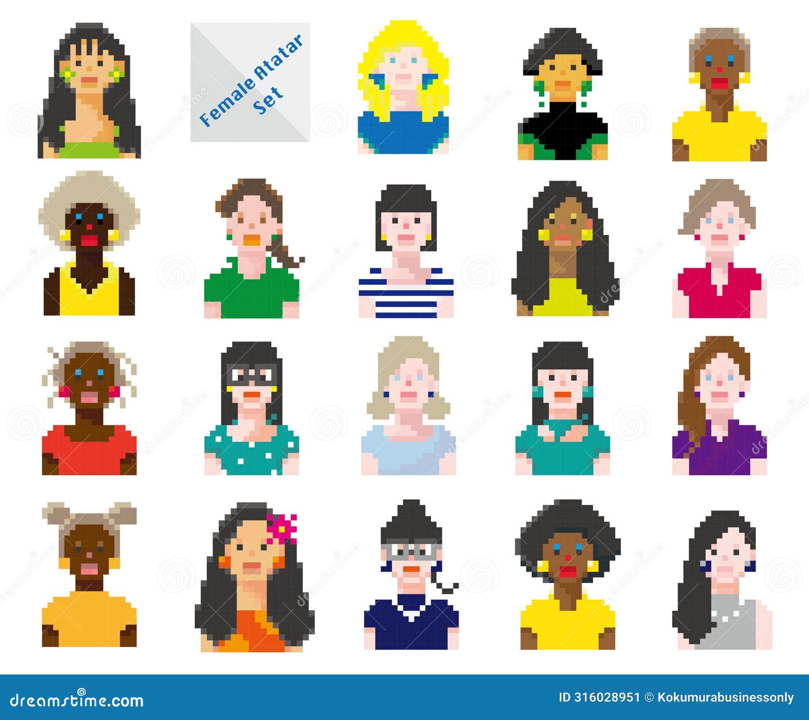 Dot-bit Avatar Icons Set -women Stock Vector - Illustration of japanese ...