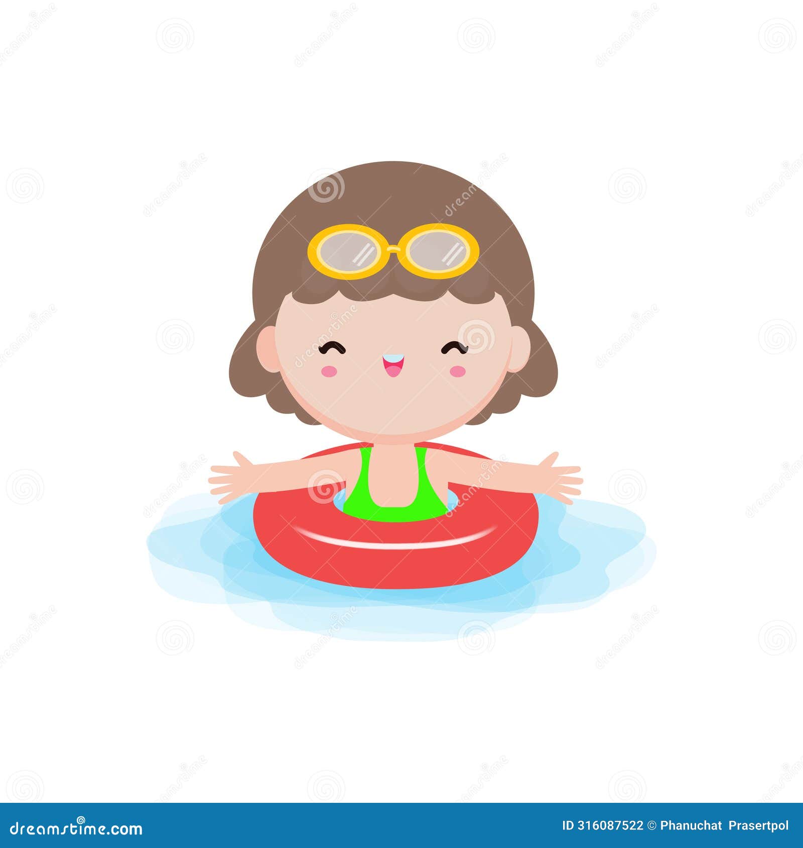Kid Wearing Float Rings, Cute Kids Cartoon Pool Party Characters, Child ...