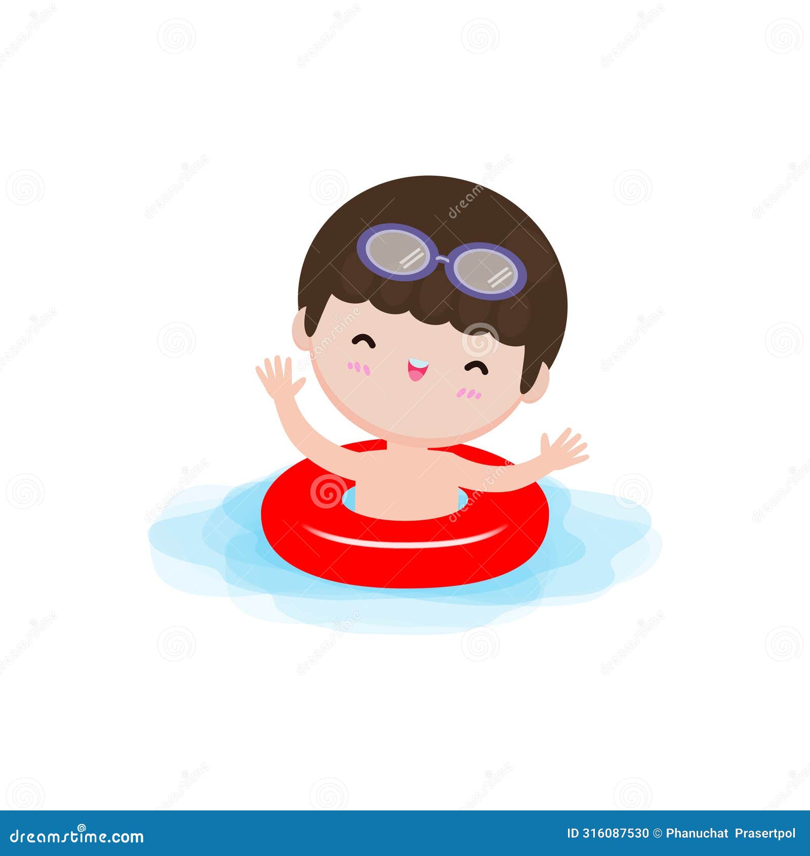 Kid Wearing Float Rings, Cute Kids Cartoon Pool Party Characters, Child ...