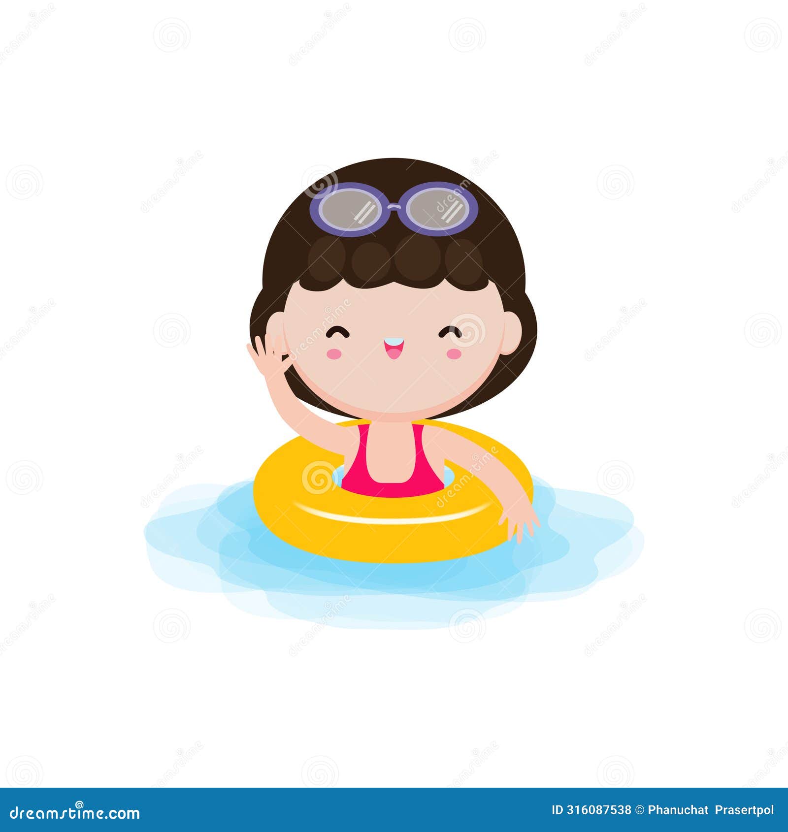 Kid Wearing Float Rings, Cute Kids Cartoon Pool Party Characters, Child ...