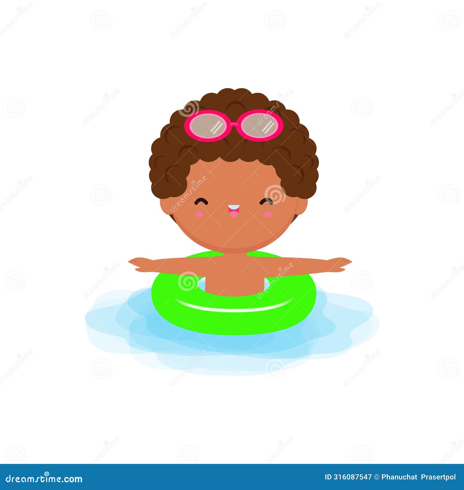 Kid Wearing Float Rings, Cute Kids Cartoon Pool Party Characters, Child ...