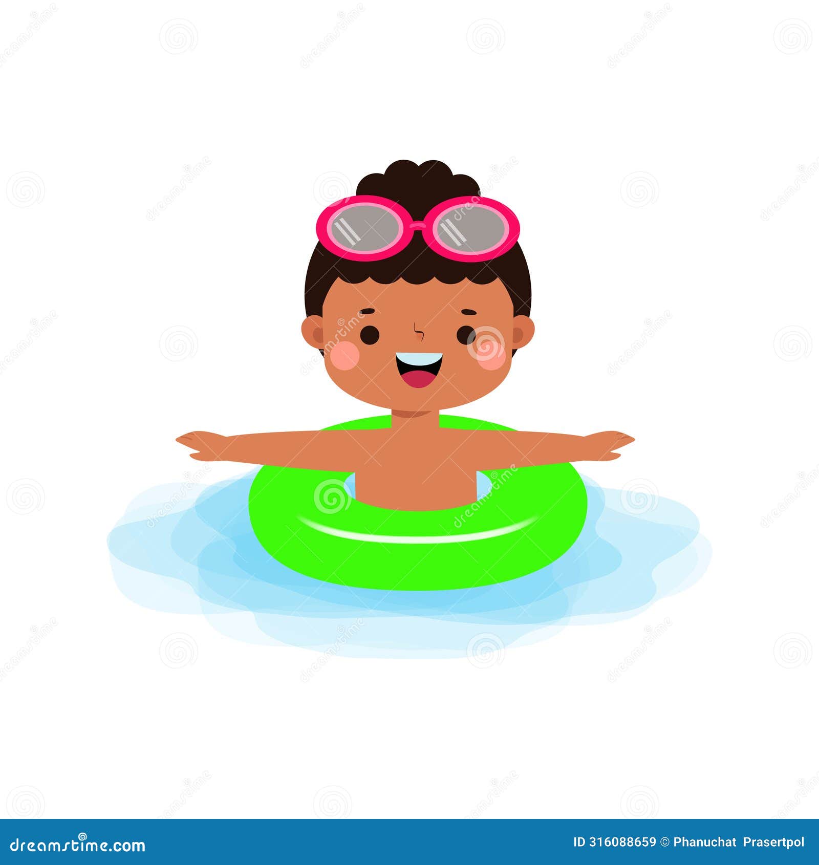 Kid Wearing Float Rings, Cute Kids Cartoon Pool Party Characters, Child ...
