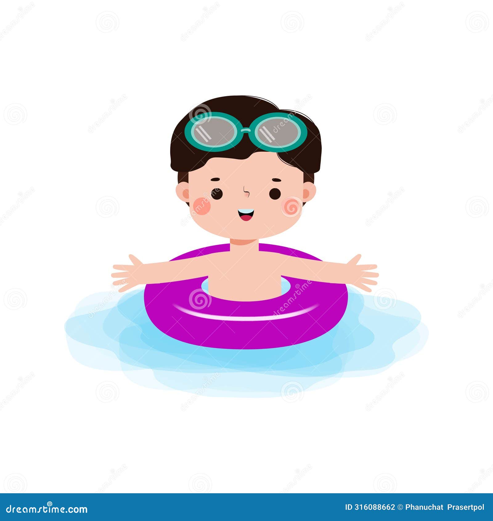 Kid Wearing Float Rings, Cute Kids Cartoon Pool Party Characters, Child ...