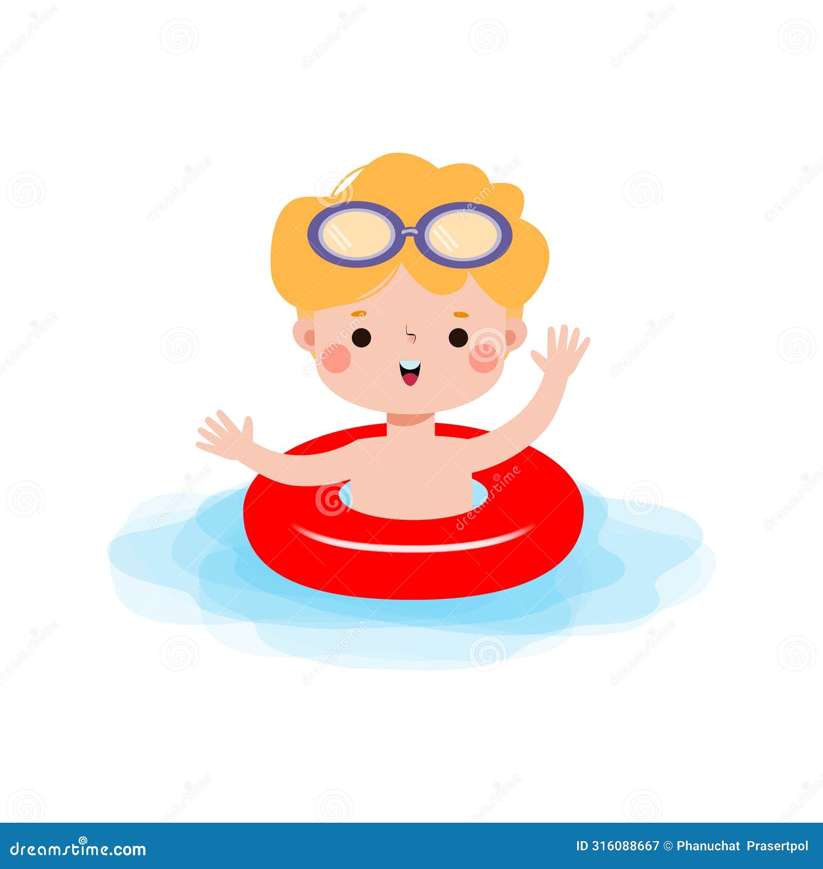 Kid Wearing Float Rings, Cute Kids Cartoon Pool Party Characters, Child ...