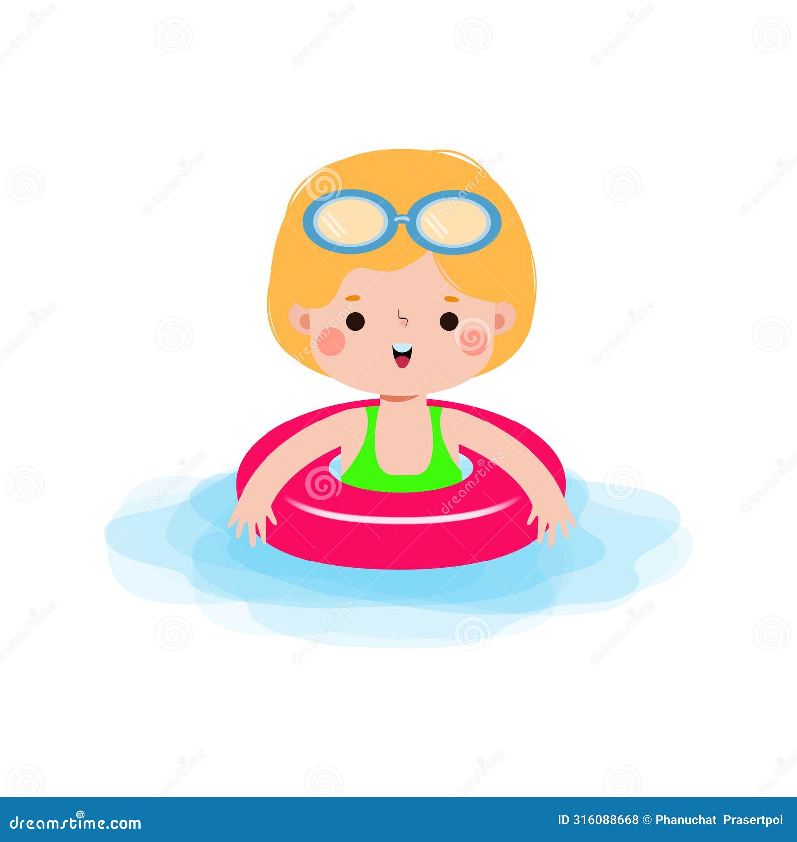 Kid Wearing Float Rings, Cute Kids Cartoon Pool Party Characters, Child ...