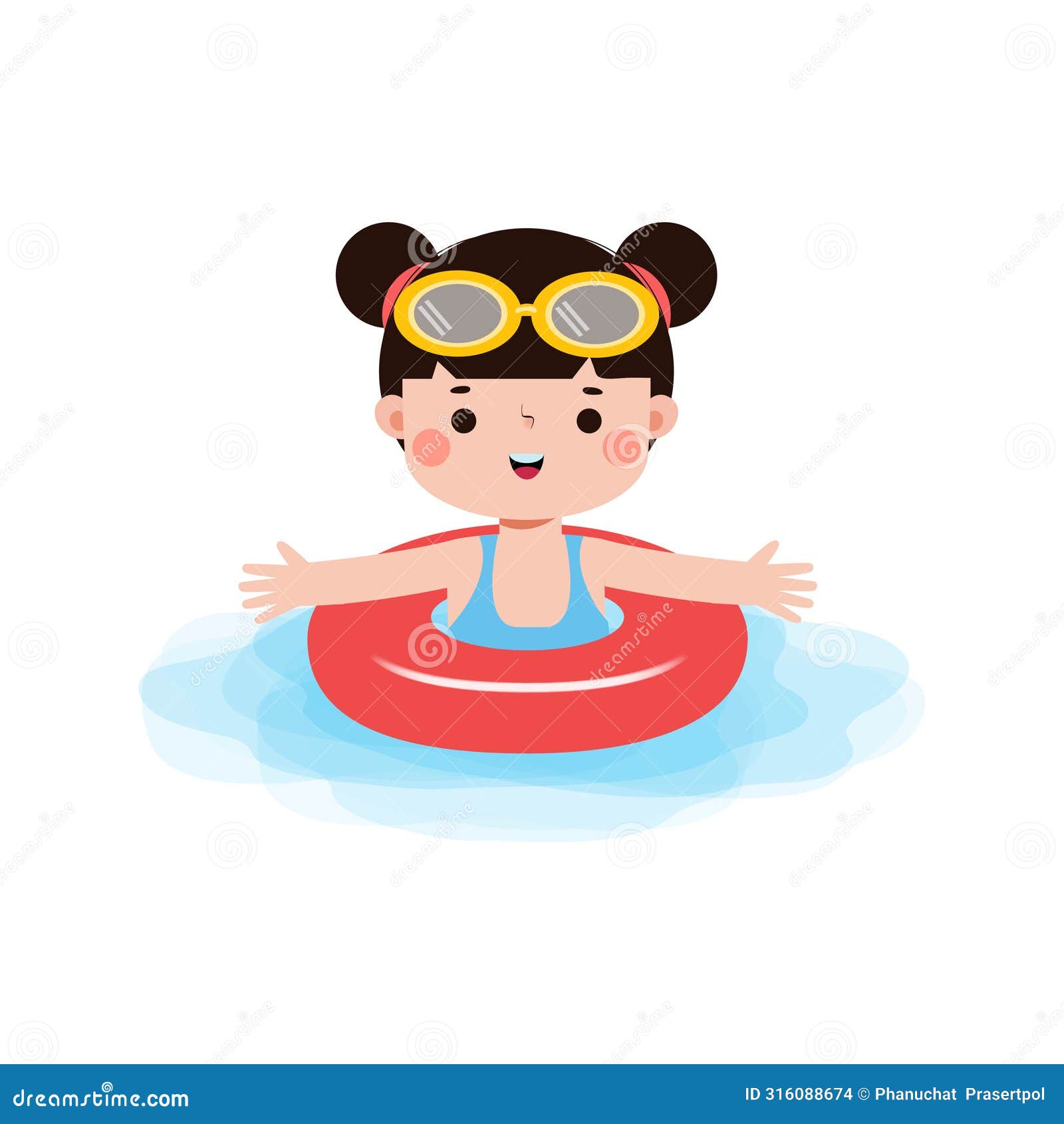 Kid Wearing Float Rings, Cute Kids Cartoon Pool Party Characters, Child ...