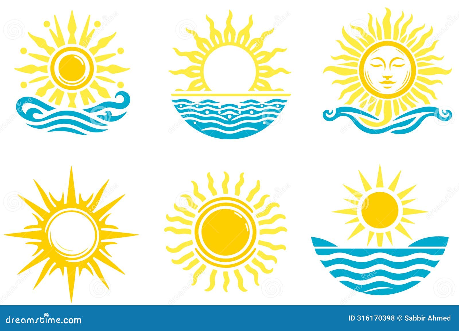 Sun and Sea Vector Icon, Sun and Sea Vector Illustration Stock Vector ...