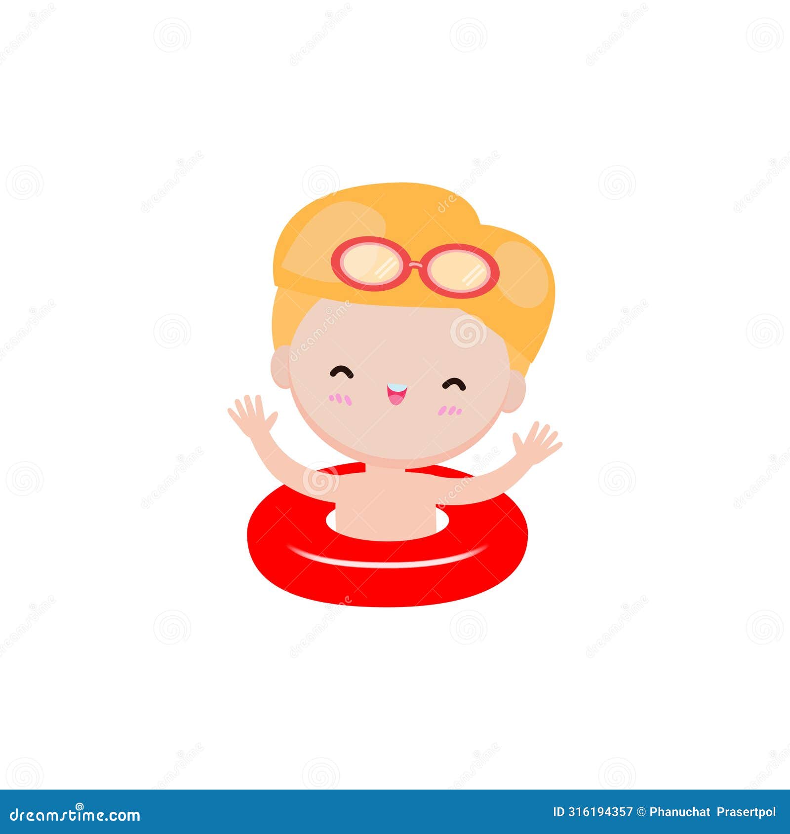 Kid Wearing Float Rings, Cute Kids Cartoon Pool Party Characters, Child ...