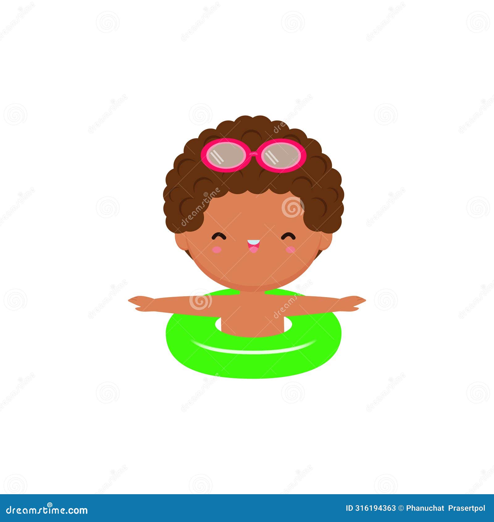 Kid Wearing Float Rings, Cute Kids Cartoon Pool Party Characters, Child ...