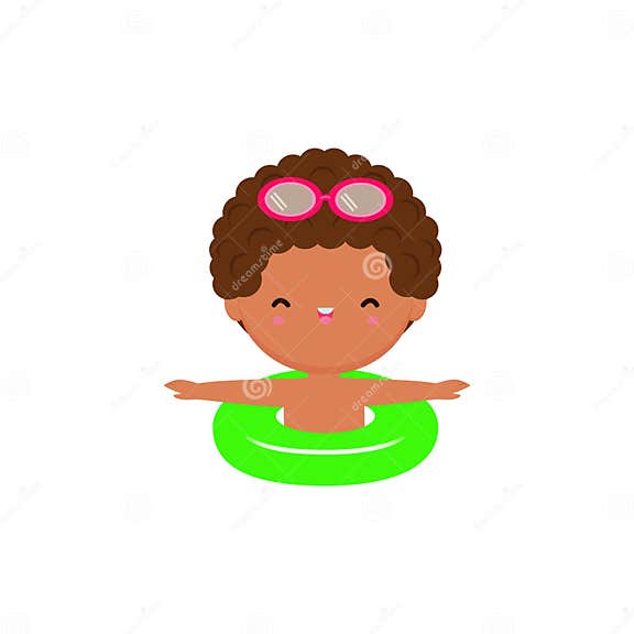 Kid Wearing Float Rings, Cute Kids Cartoon Pool Party Characters, Child ...