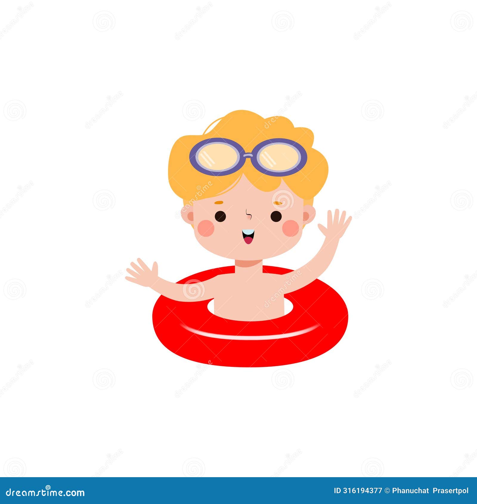 Kid Wearing Float Rings, Cute Kids Cartoon Pool Party Characters, Child ...