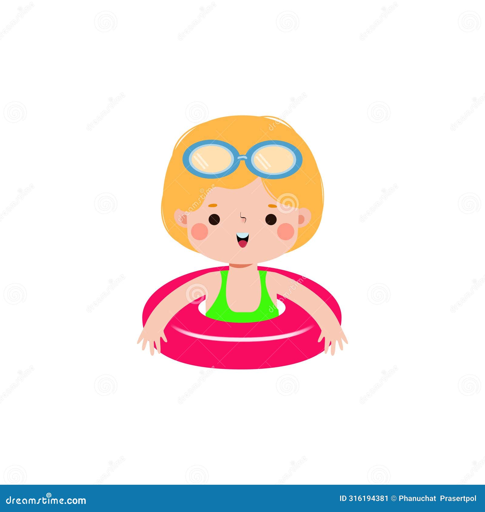 Kid Wearing Float Rings, Cute Kids Cartoon Pool Party Characters, Child ...