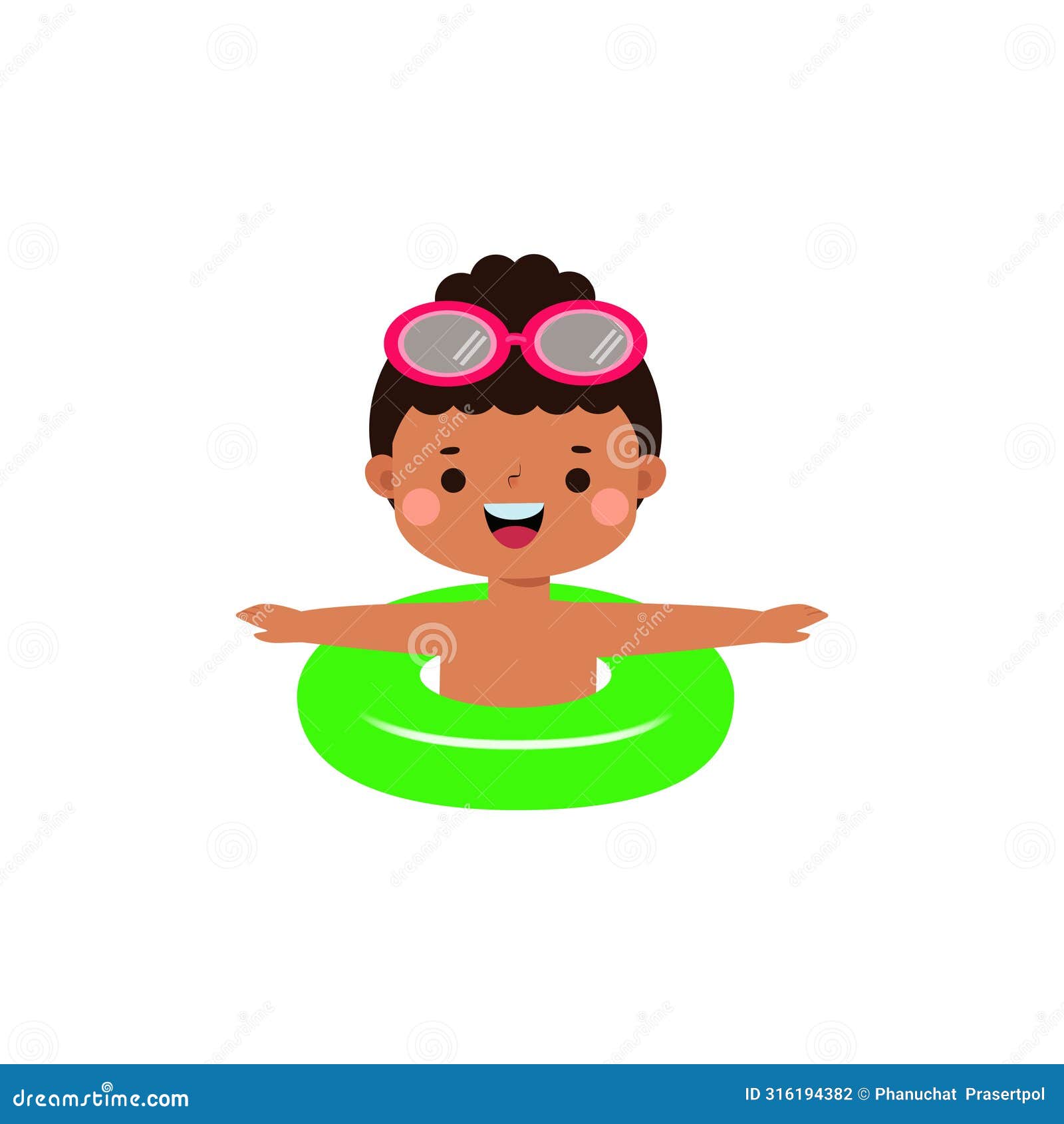 Kid Wearing Float Rings, Cute Kids Cartoon Pool Party Characters, Child ...