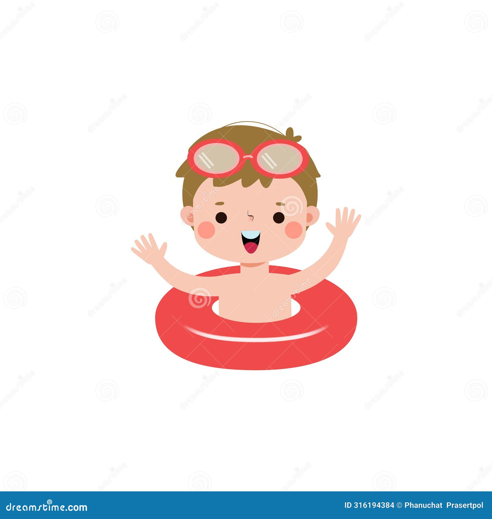 Kid Wearing Float Rings, Cute Kids Cartoon Pool Party Characters, Child ...