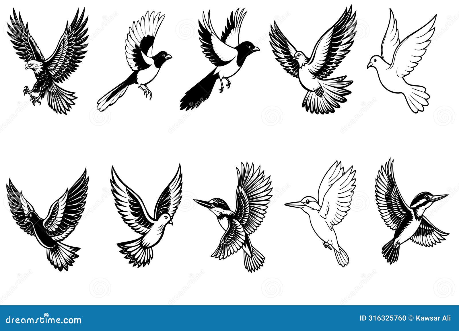10 Flying Birds Vector Illustrator Stock Vector - Illustration of ...