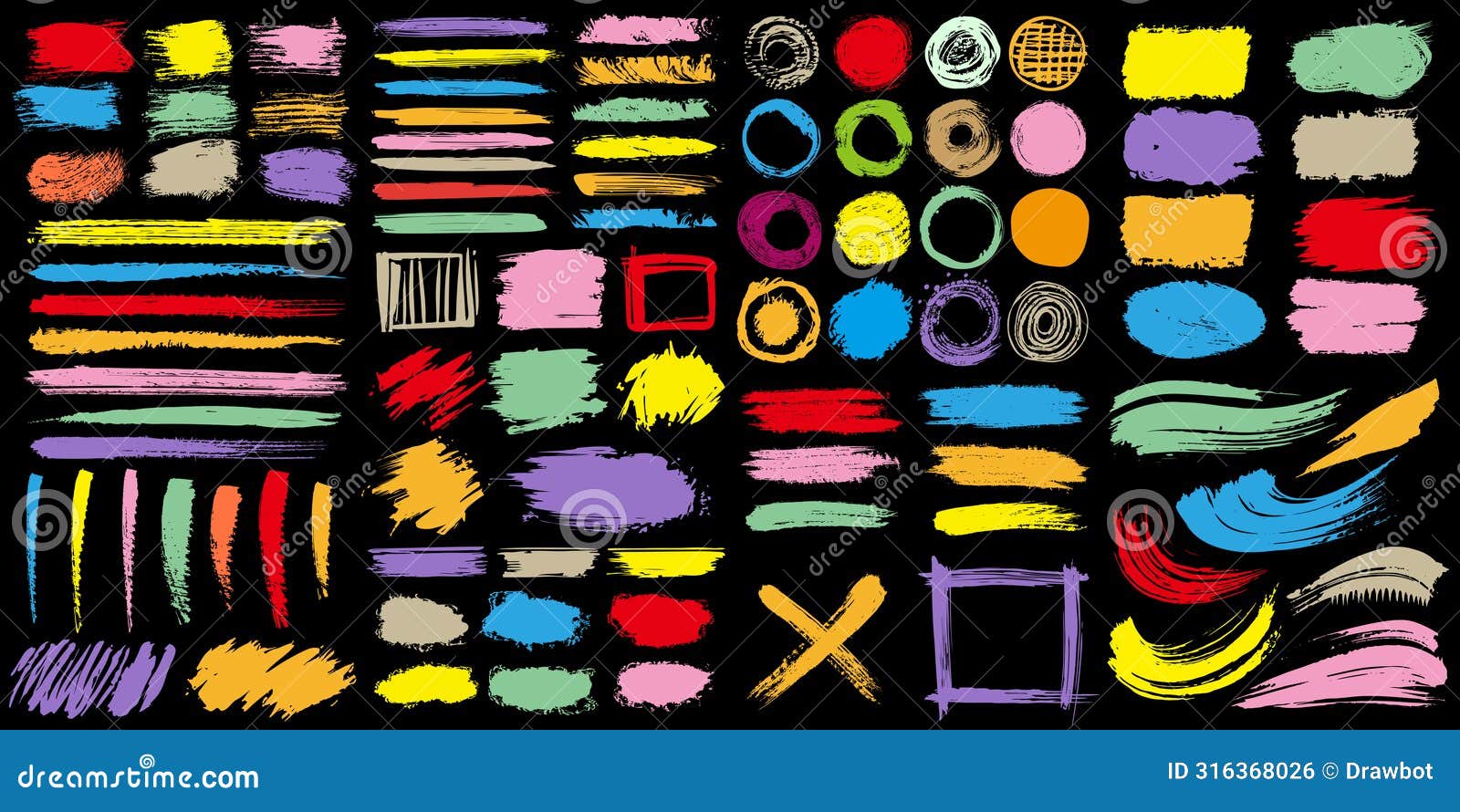 Set of Colorful Vector Hand Painted Brush Strokes, Lines, Artistic ...