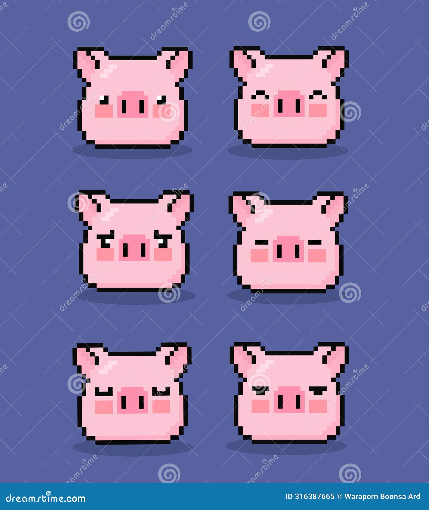 Pig Emotion Cartoon in 8 Bit Pixel Art. Stock Vector - Illustration of ...