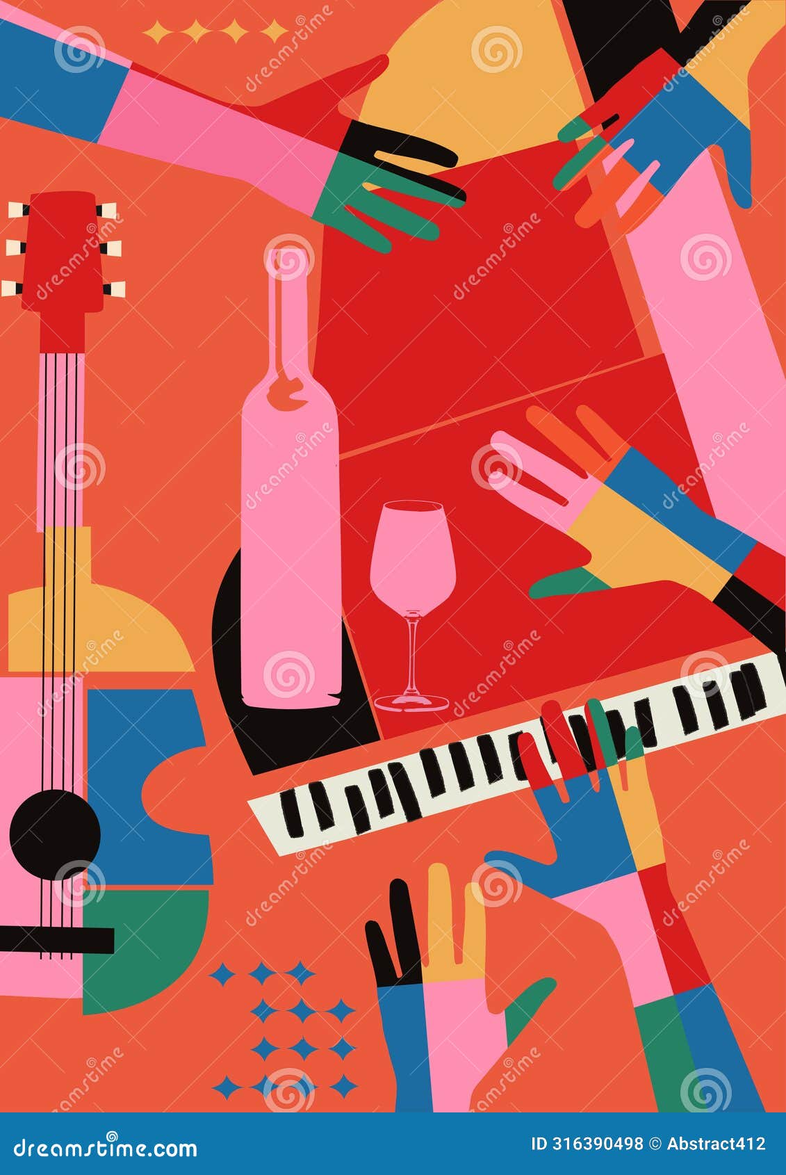 Colorful Flat Hand-drawn Poster for a Cocktail Party with Live Music ...