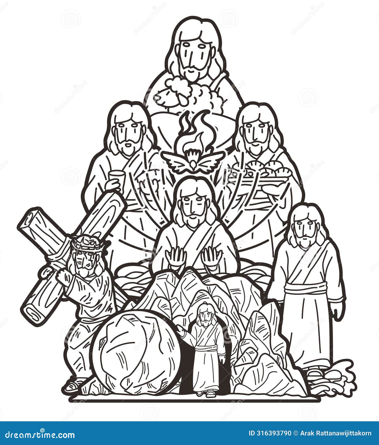 Cartoon Jesus Christ Miracles of Jesus in the Bible Mix Story Graphic ...