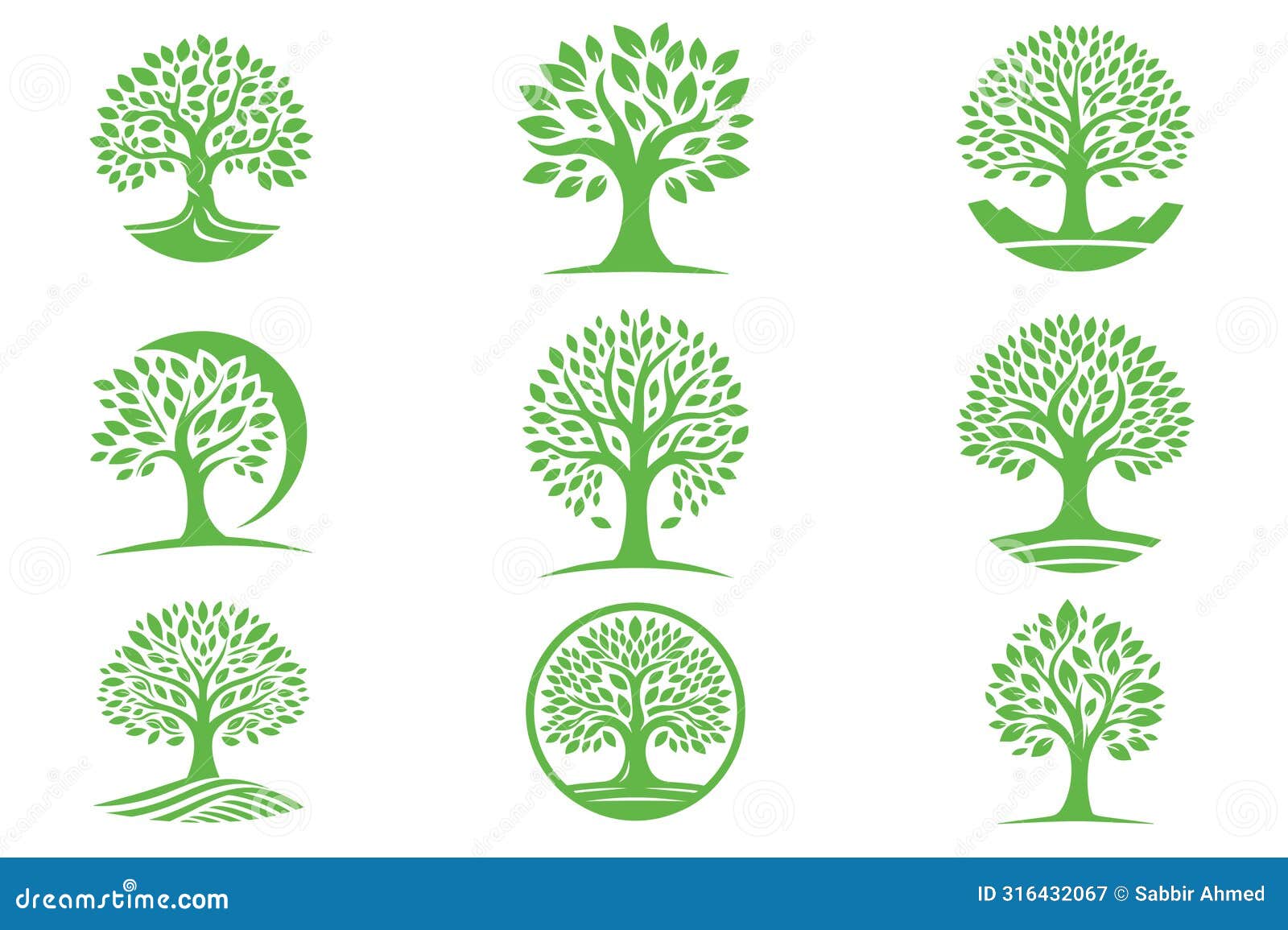 Green Silhouette Tree Vector Logo Design Set, Green Silhouette Tree ...