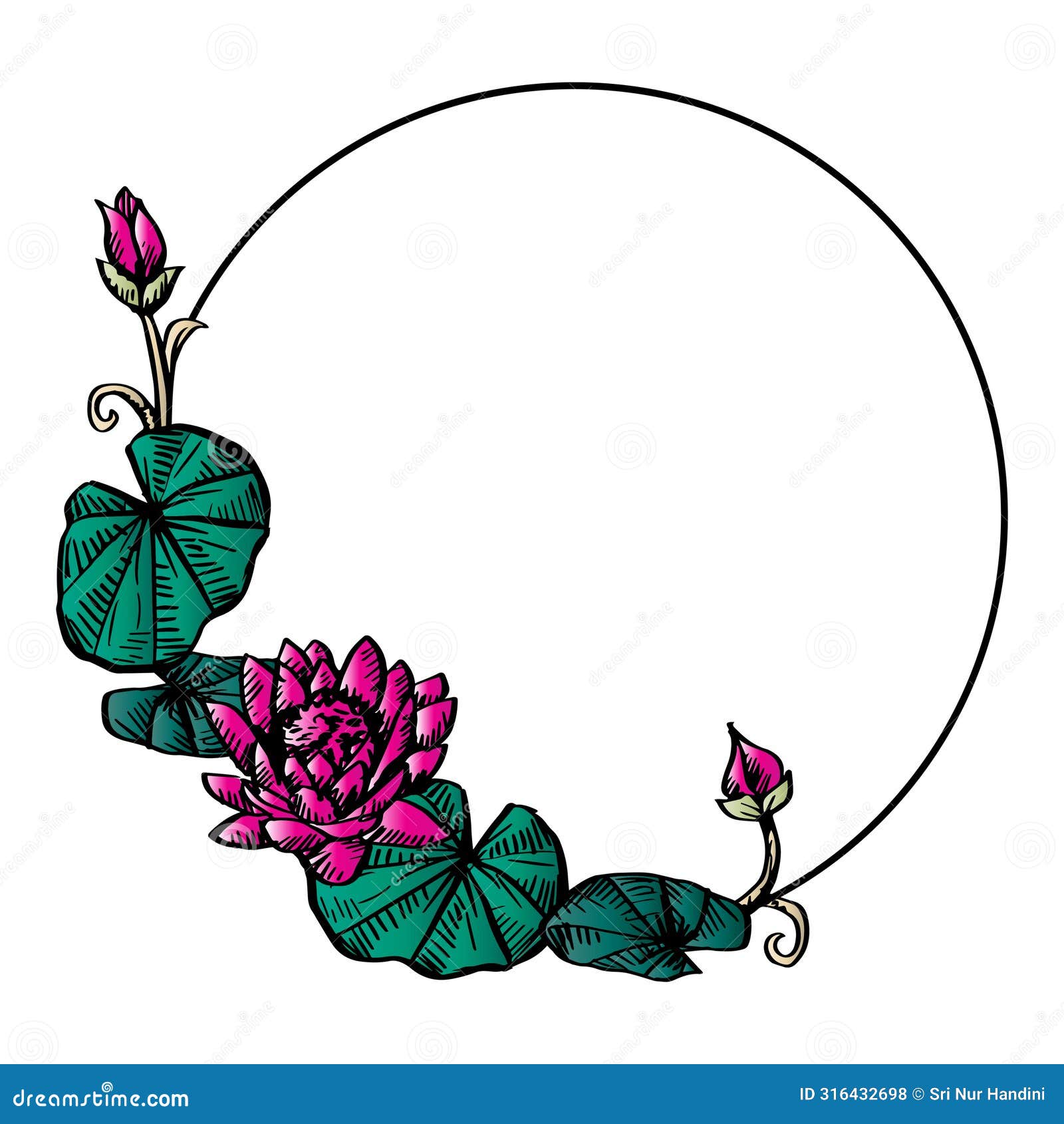 Round Frame with Lotus Flowers. Stock Vector - Illustration of flower ...