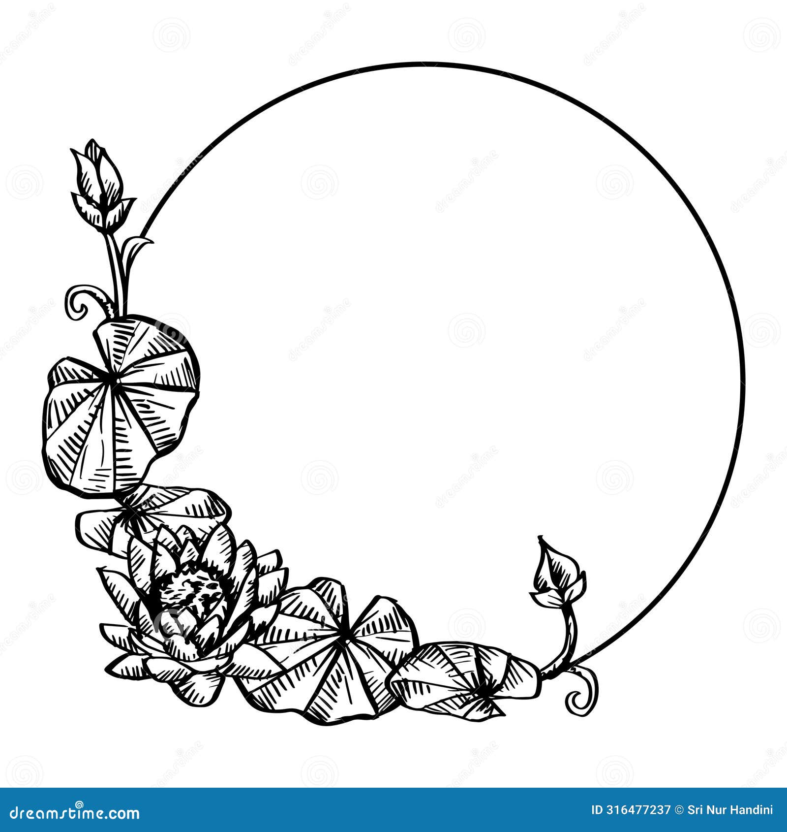 Round Frame with Lotus Flowers. Stock Vector - Illustration of vector ...