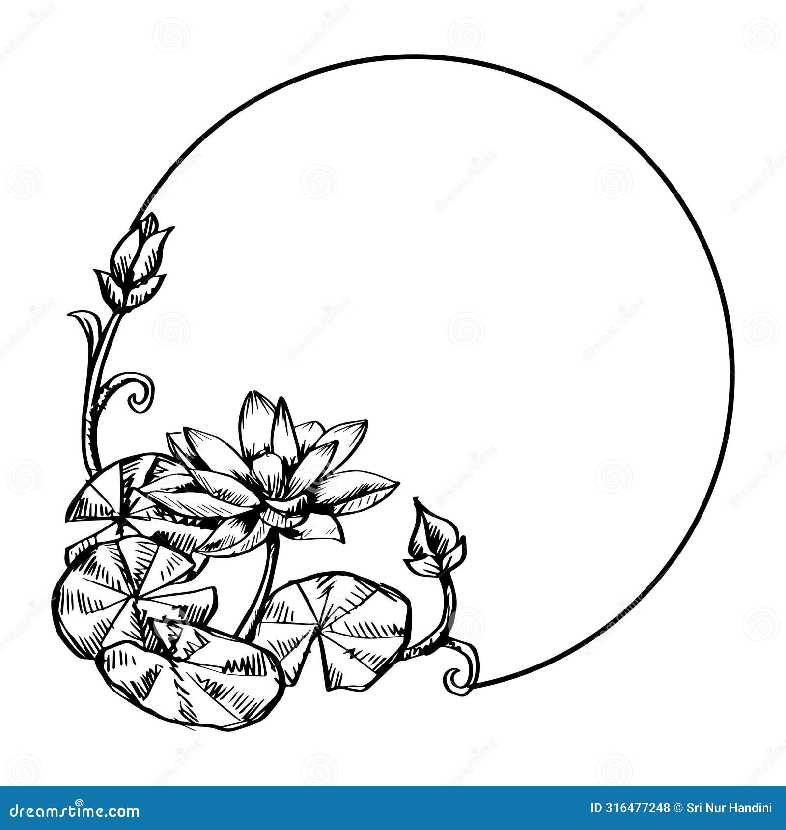 Round Frame with Lotus Flowers. Stock Vector - Illustration of drawing ...