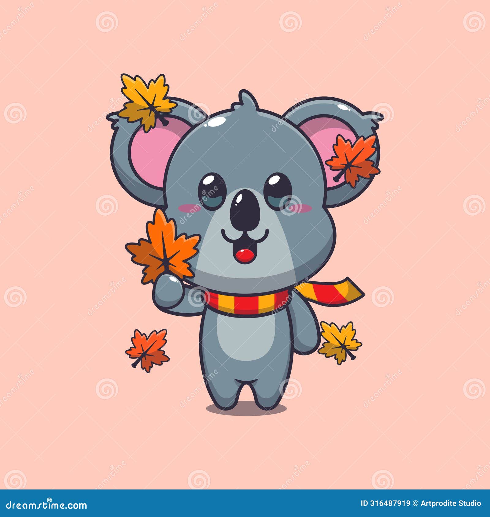 Cute Koala Holding Autumn Leaf. Stock Vector - Illustration of cute ...