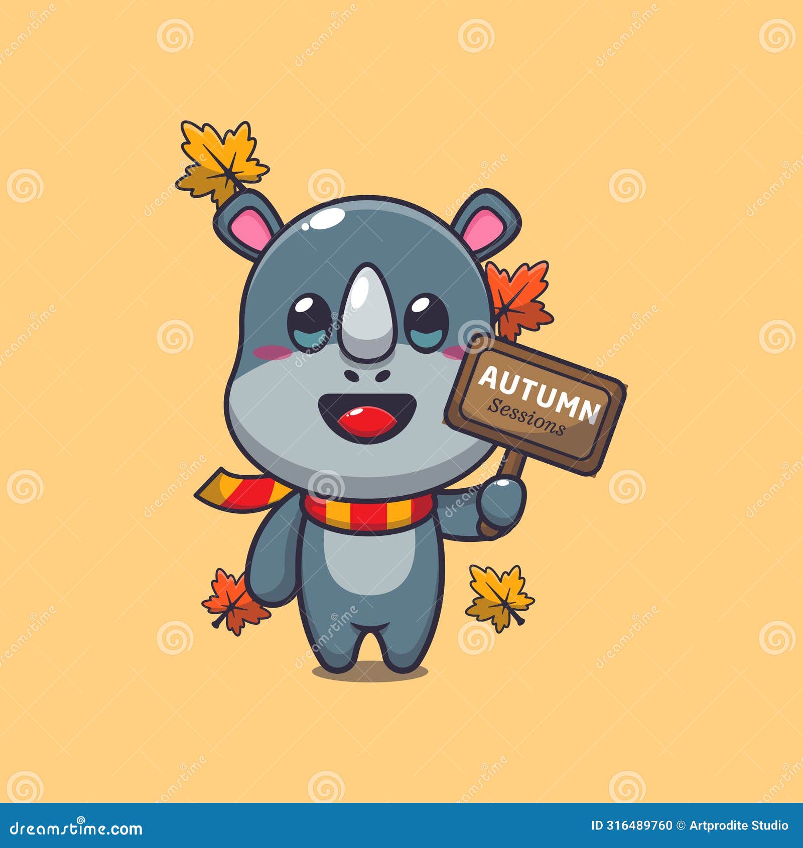 Cute Rhino with Autumn Sign Board. Stock Vector - Illustration of cute ...