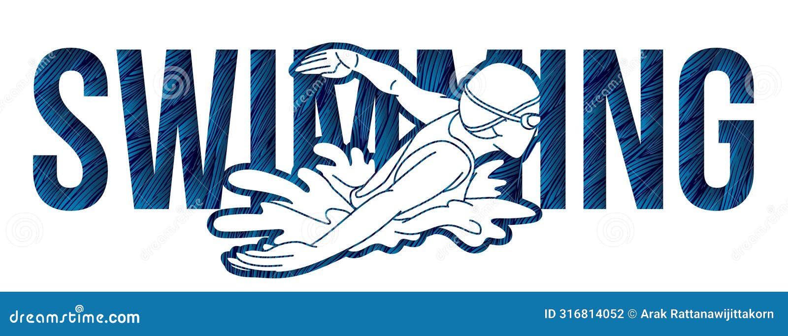 Female Swimming Text with Swimmer Action Cartoon Sport Graphic Stock ...