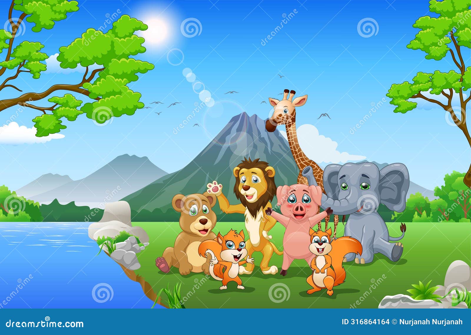 Animals in the Wild Nature Background. Stock Illustration ...