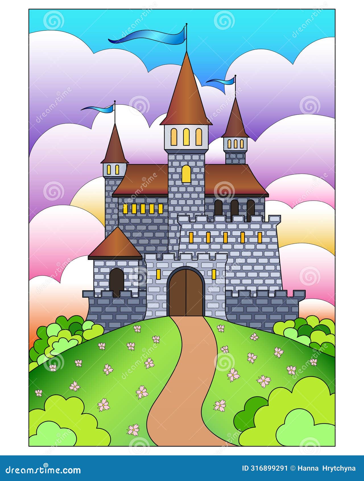 Medieval Castle, Fortress On A Hill Against A Background Of Multi ...