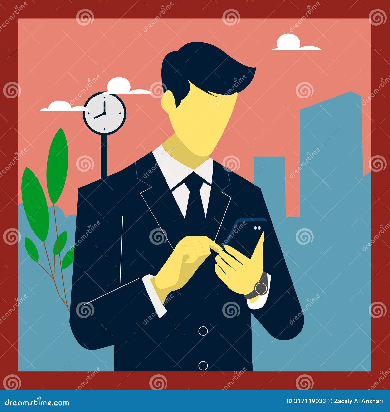 A Man in Formal Dress is Looking at a Mobile Phone Stock Vector ...