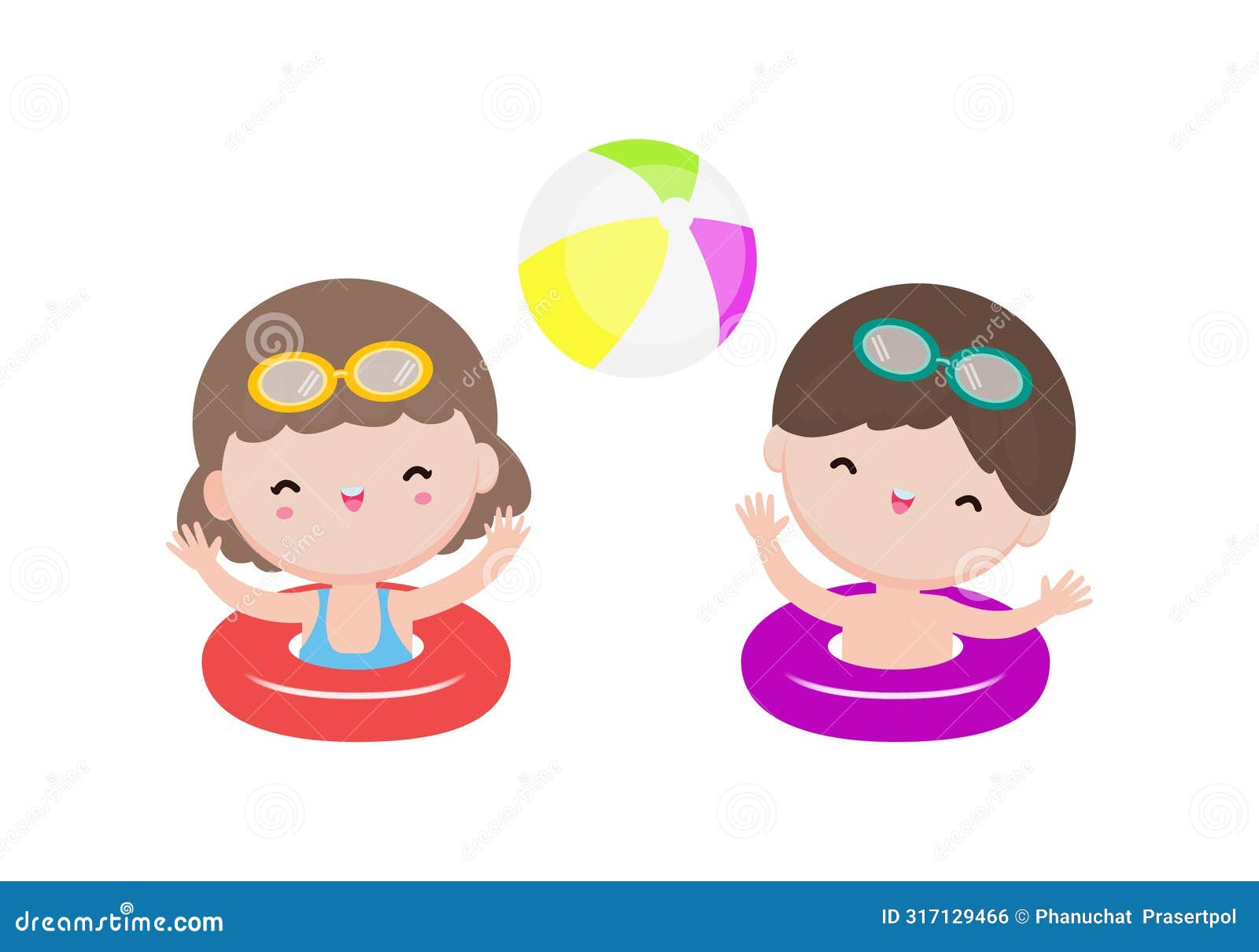 Cute Kids Wearing Float Rings on Inflatable Playing Ball in Pool Party ...