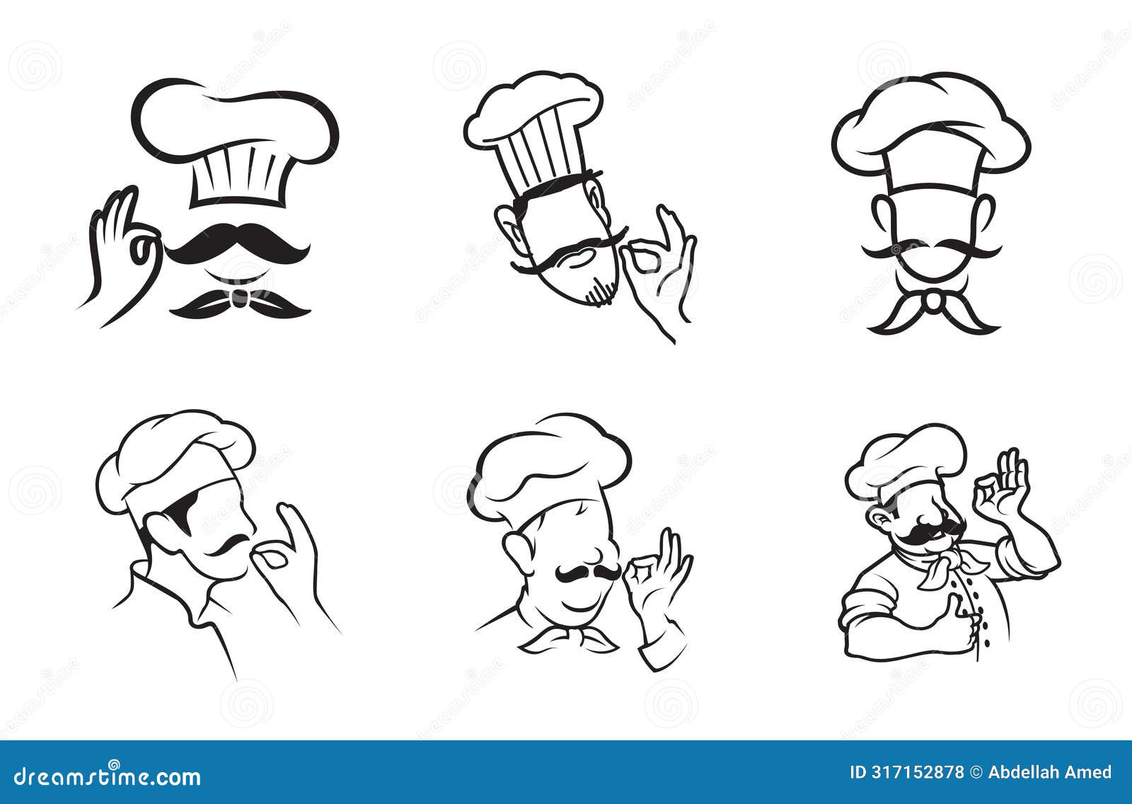 Creative Chef Drawing Head Hat Moustache Collection Logo Stock Vector ...