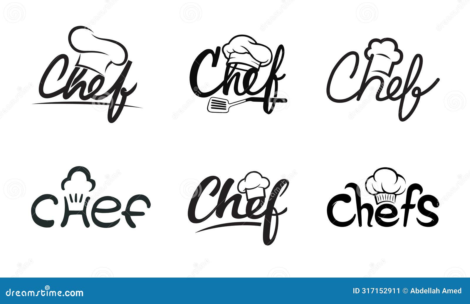 Creative Chef Typography Hat Text Collection Set Logo Stock Vector ...