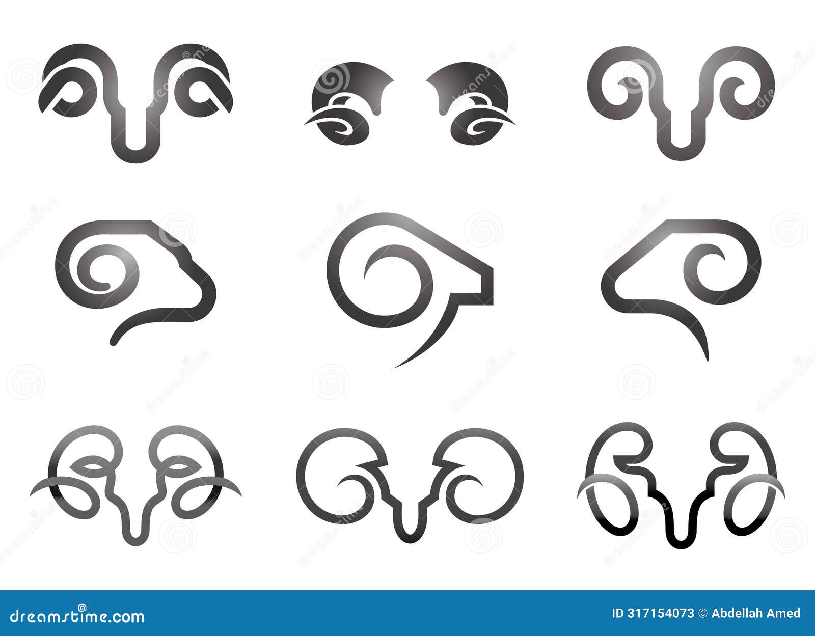 Creative Abstract Ram Horn Head Bighorn Head Collection Set Logo ...