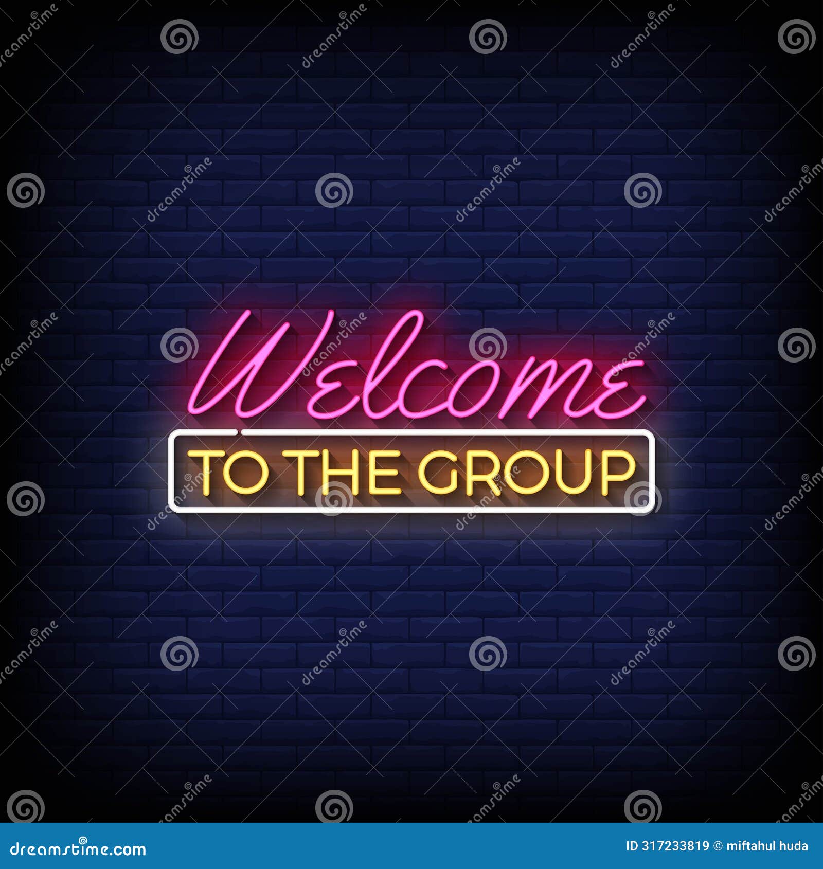 Welcome To the Group Neon Sign on Brick Wall Background Vector Stock ...